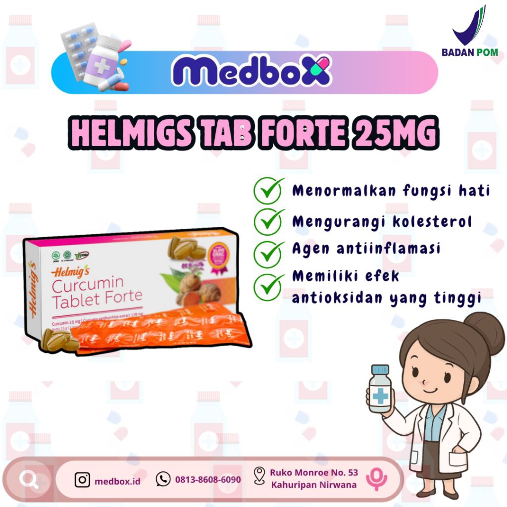 Jual Helmigs Curcumin Tablet Forte 25 mg Isi 30 Tab / 100 Tab Suplemen ...