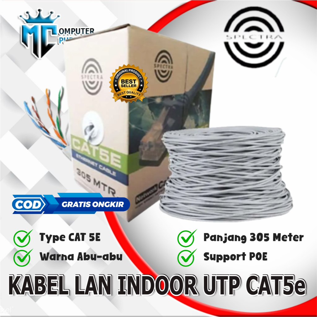 Jual Kabel LAN Indoor Cat 5E UTP Spectra 1 Roll (305 Meter) | Shopee ...