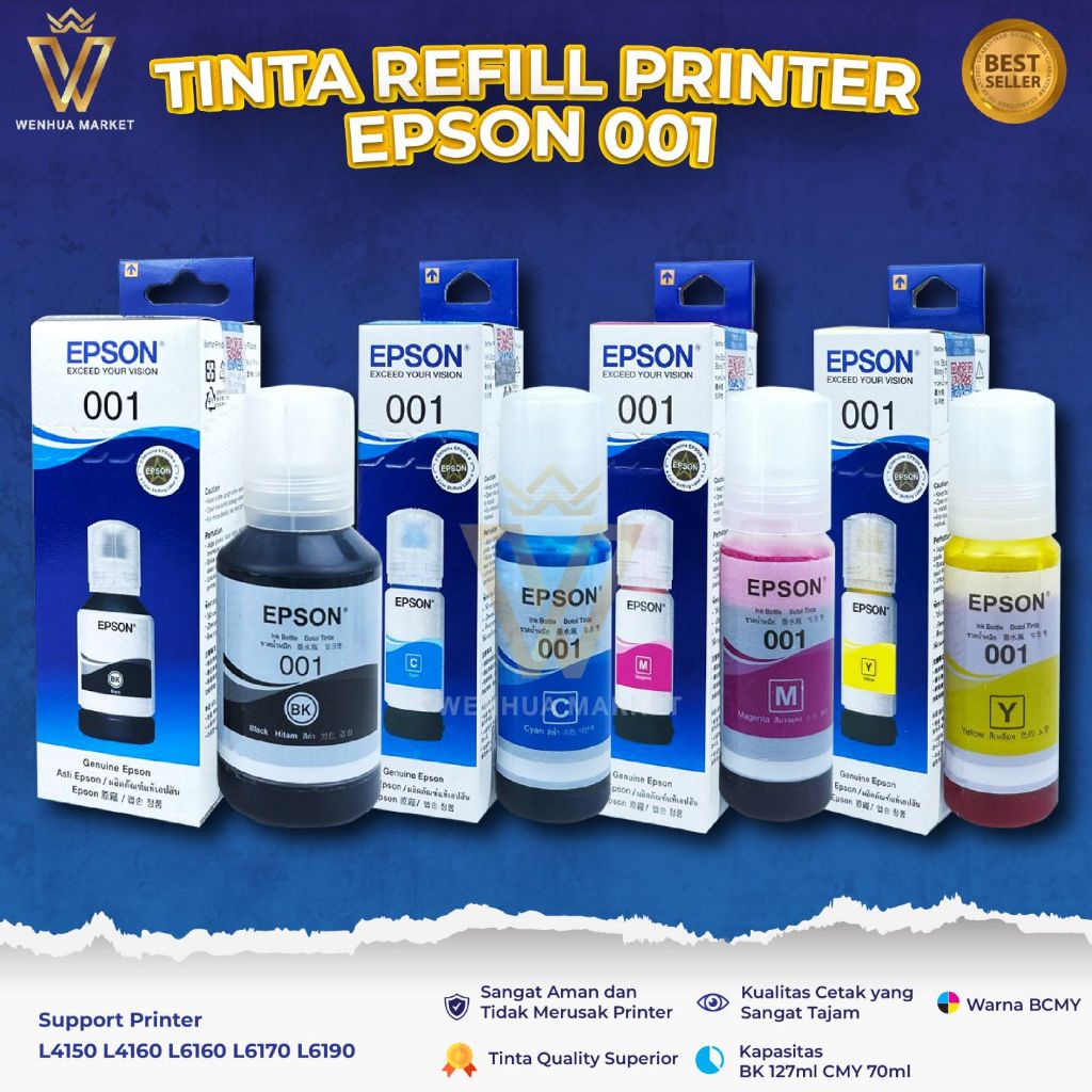 Jual 1 Set 4 Warna Tinta Epson 001 Tipe Printer L4150 L4160 L6190 L6160 ...