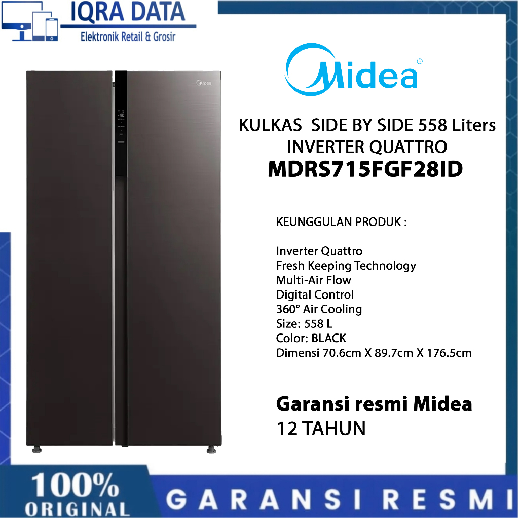 Jual Kulkas Midea Side By Side 558 Liter Inverter Quattro ...