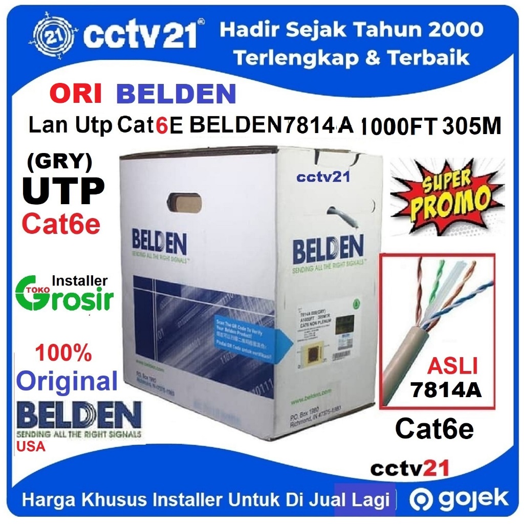 Jual Kabel LAN UTP Cat6 Terbaik BELDEN (7814A) 1 Roll 1000FT 305M (GRY ...
