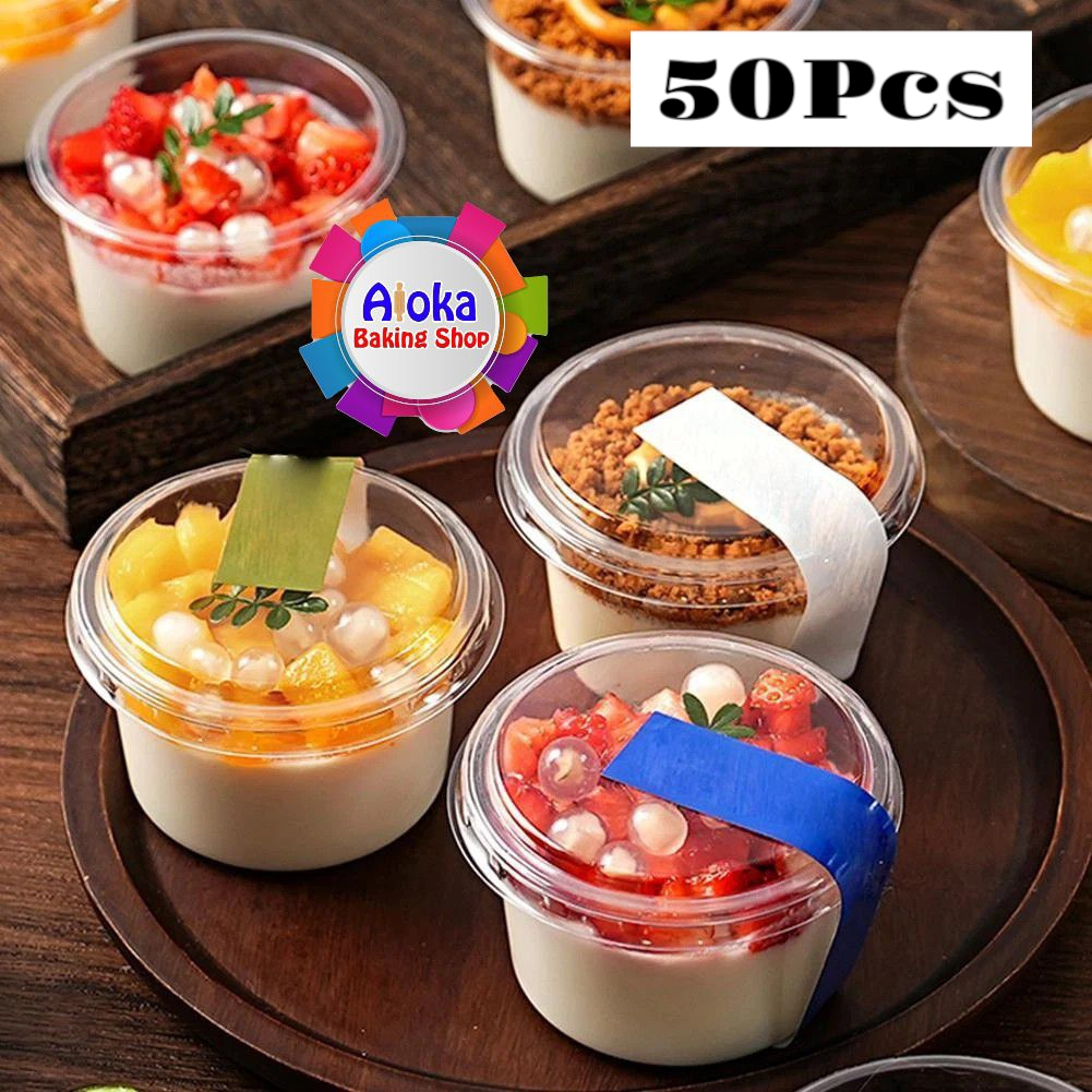 Jual 50Pcs Cup Pudding Mika Bulat 150ml Transparan / Wadah Dessert ...