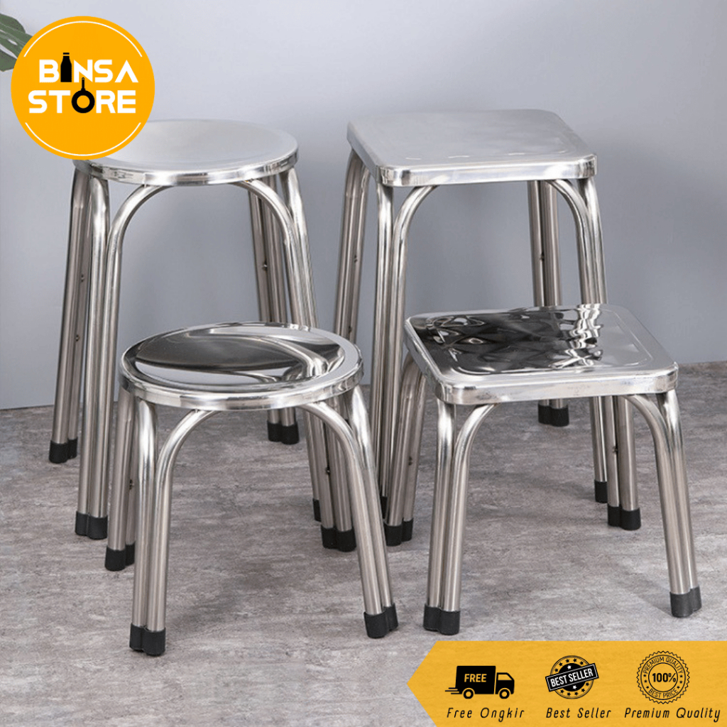 Jual Bangku Bakso Stainless Steel Tebal Kursi kaki 4 Warung Stainless ...