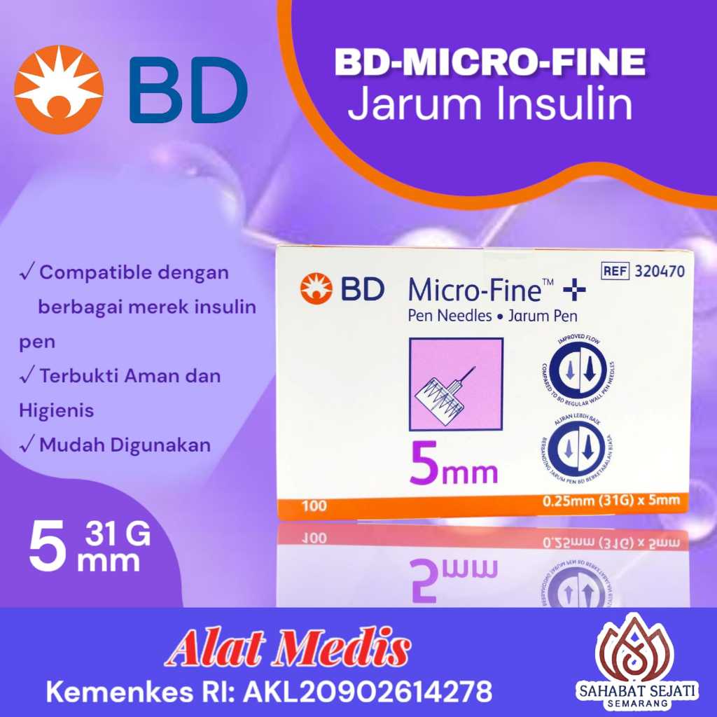 Jual BD micro fine pen needle 31 G X 5MM ( ungu ) Jarum Insulin 5mm ...