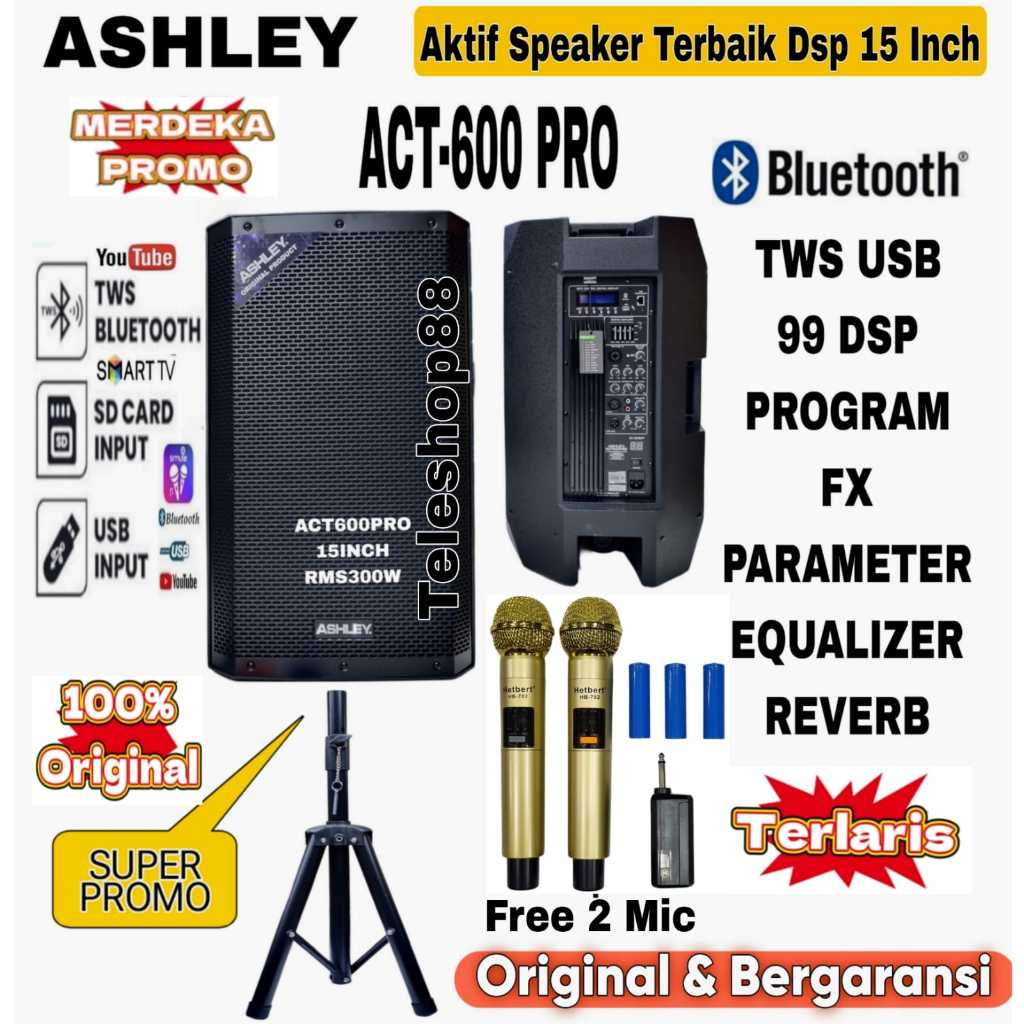 Jual Paket Komplit Speaker Aktif 15 Inch Ashley ACT600PRO/ ACT 600 PRO/ ACT600 PRO Original ...