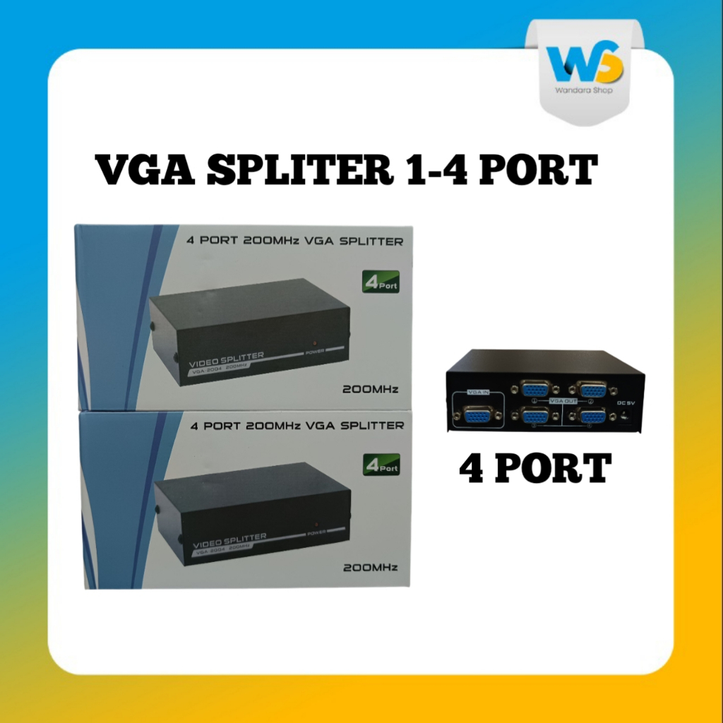 Jual VGA SPLITER 1 - 4 PORT 200MHZ WITH ADAPTOR / VGA SPLITTER 4 PORT | Shopee Indonesia