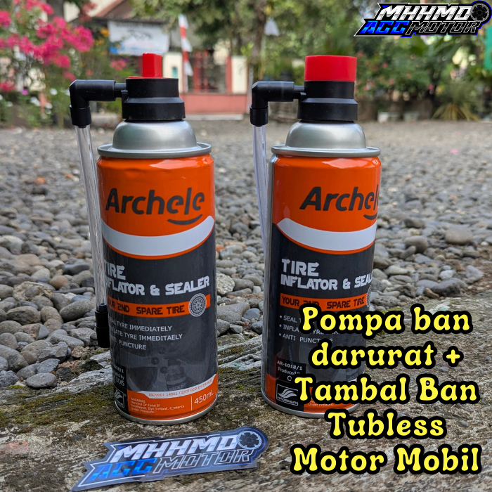 Jual Pompa ban darurat + cairan anti bocor ban tubebless ARCHELE 350 ml ...
