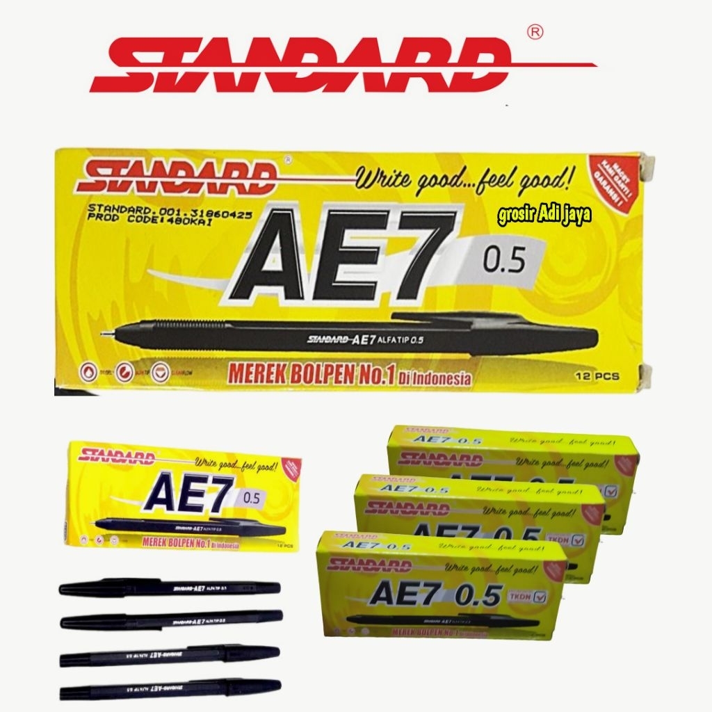 Jual pulpen standard AE7 HITAM 1 Pack isi 12 pcs_0,5MM merek Bolpen ...