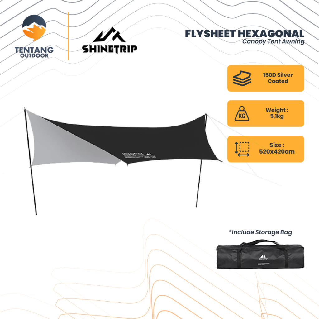 Jual Flysheet Hexagonal SHINETRIP Black Canopy Tent Awning Camping ...