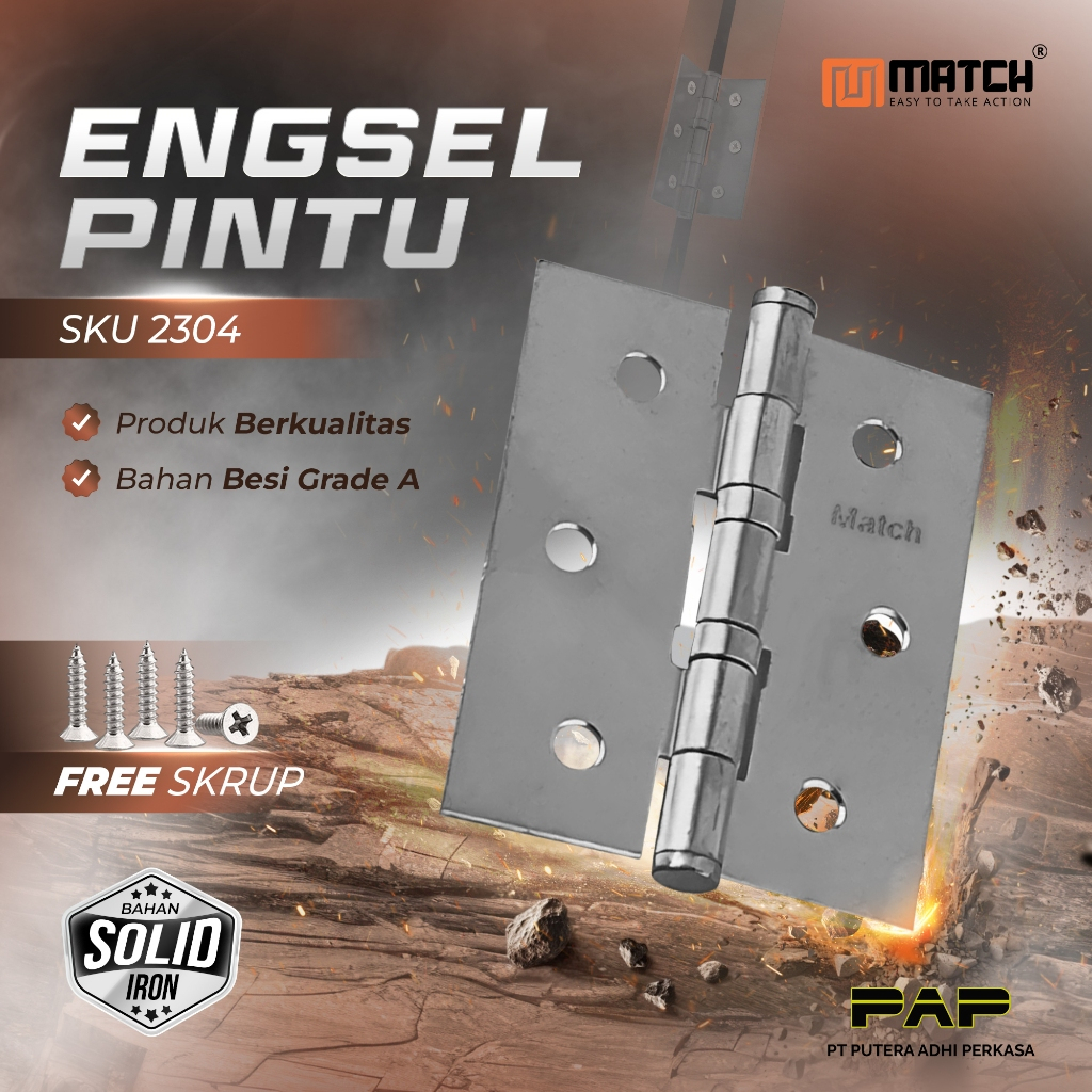 Jual Engsel Besi Pintu Jendela Tebal 1.2mm Free Sekrup Sepasang MATCH ...