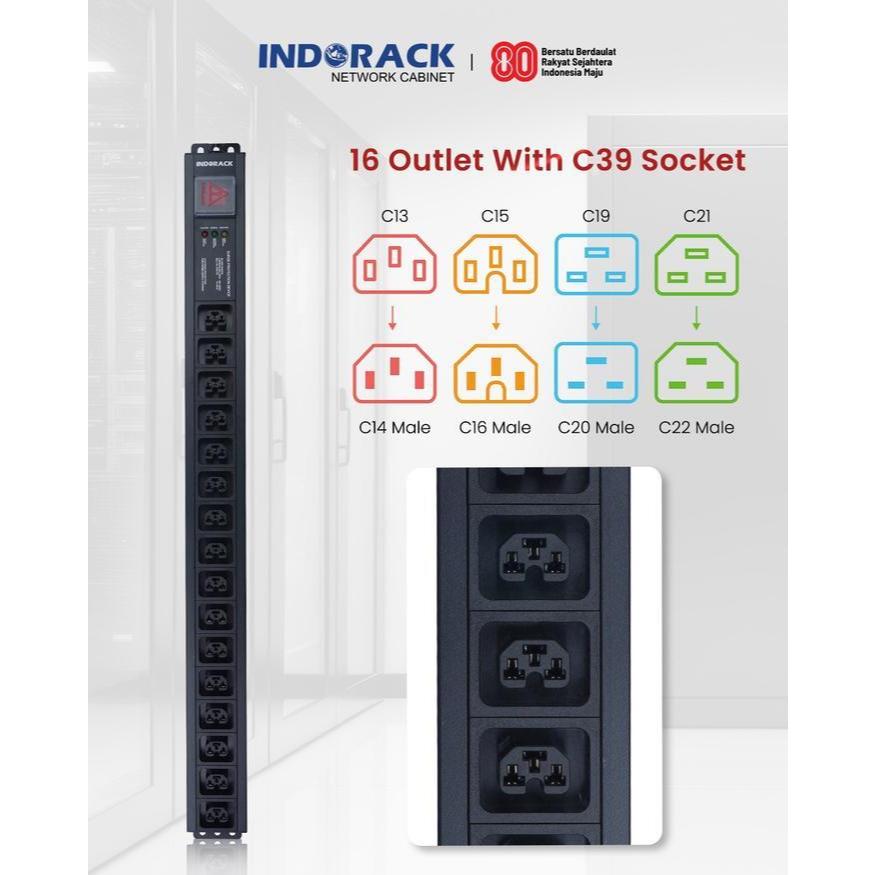 Jual INDORACK Stop Kontak PDU16-C39 16 Lubang Power Distribution Unit ...