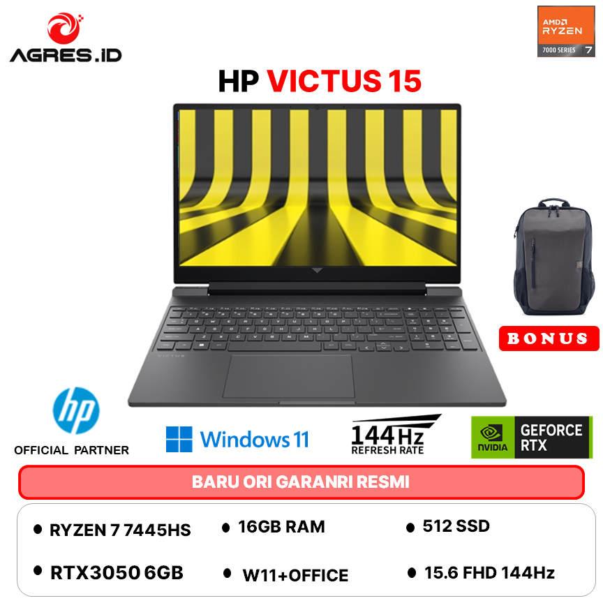 Jual HP VICTUS 15 RYZEN 7 7445HS RTX3050 6GB - RAM 16GB 512GB W11+OHS ...