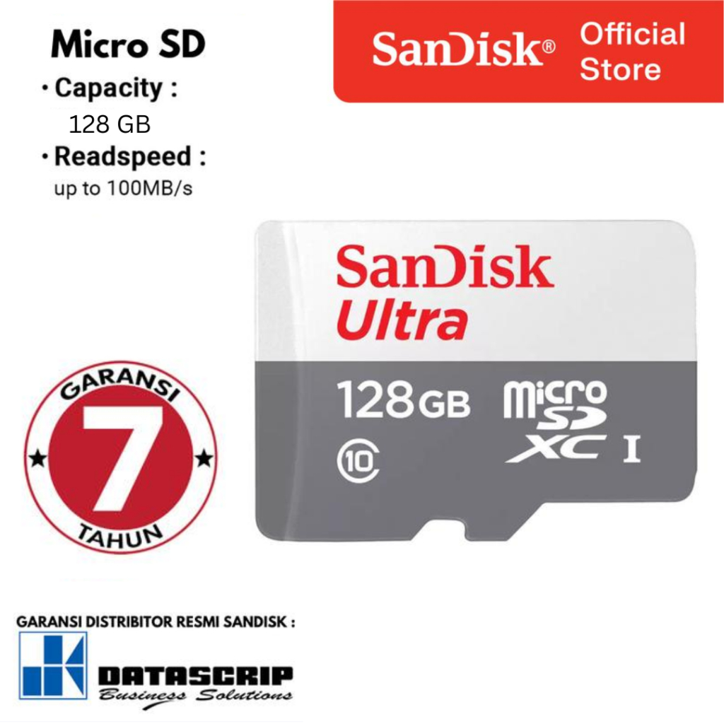 Jual SANDISK Microsd Ultra 128Gb / 256Gb / 512Gb Class 10 Speed 100Mbps ...