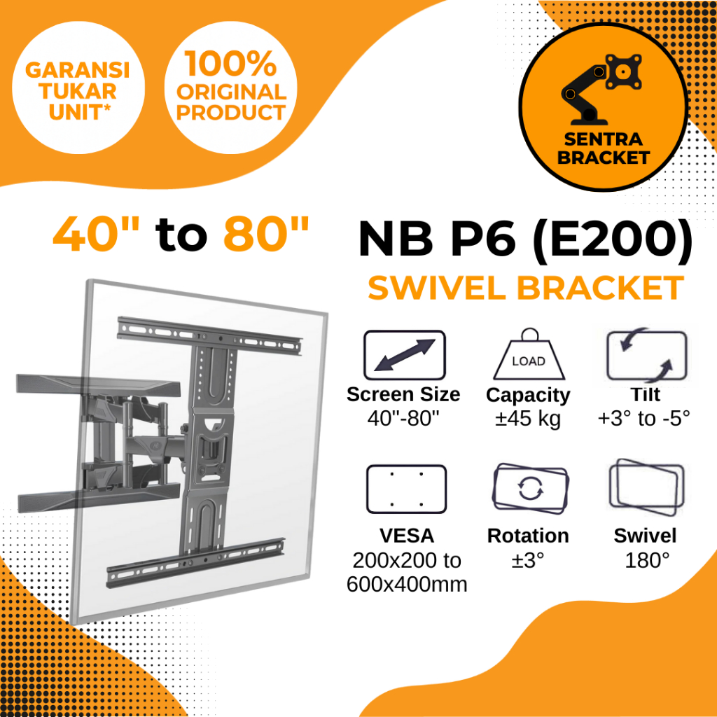 Jual North Bayou P6 Bracket Heavy Swivel Wall Mount 40" to 80" Untuk TV ...