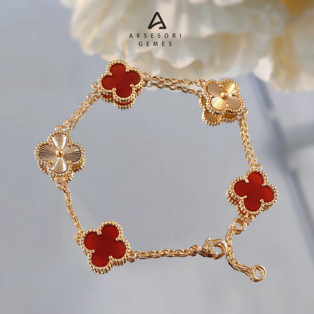 Jual Aksesori Gemes - Double Sisi Kombinasi Merah & Emas - Gelang Bunga ...
