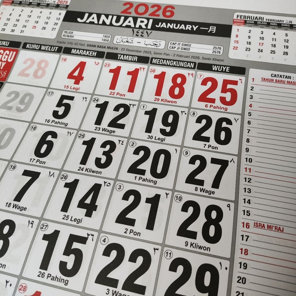 Jual Kalender 2026 masehi jawa pon kliwon legi | Shopee Indonesia