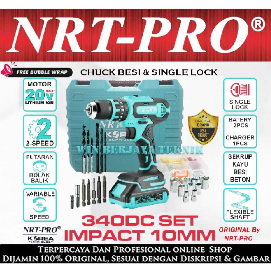 Jual NRT-PRO DC 340 Bor Cordless Drill Baterai Tangan Beton Impact ...