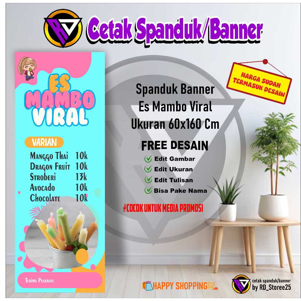 Jual Spanduk Banner ES MAMBO Viral Ukuran 60x160 cm | Shopee Indonesia