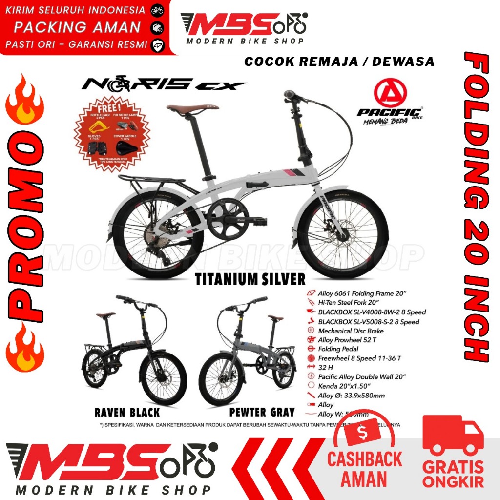Jual [TERBARU] Sepeda Lipat 20 Pacific Noris CX Frame Alloy Ringan ...