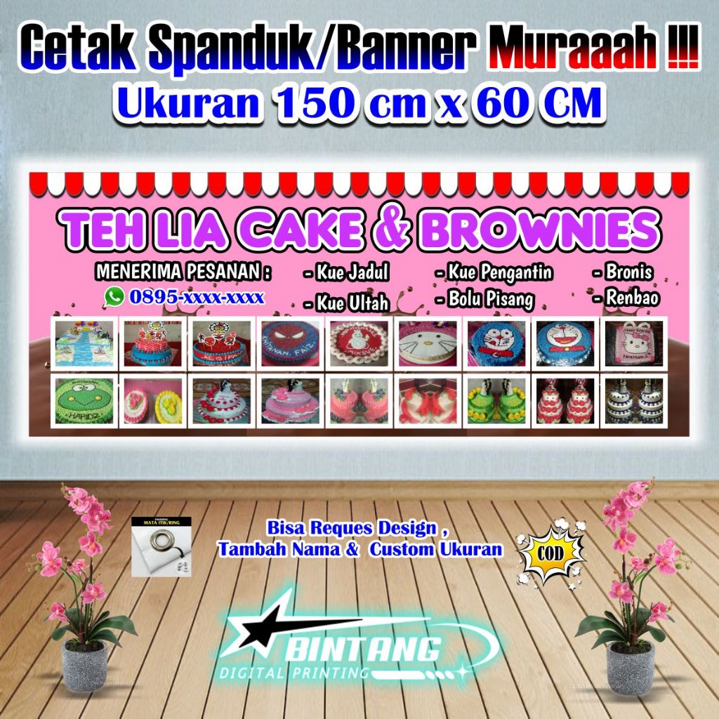 Jual Spanduk Banner Kue Bolu / Banner Cake & Brownies Ukuran 150 cm x ...