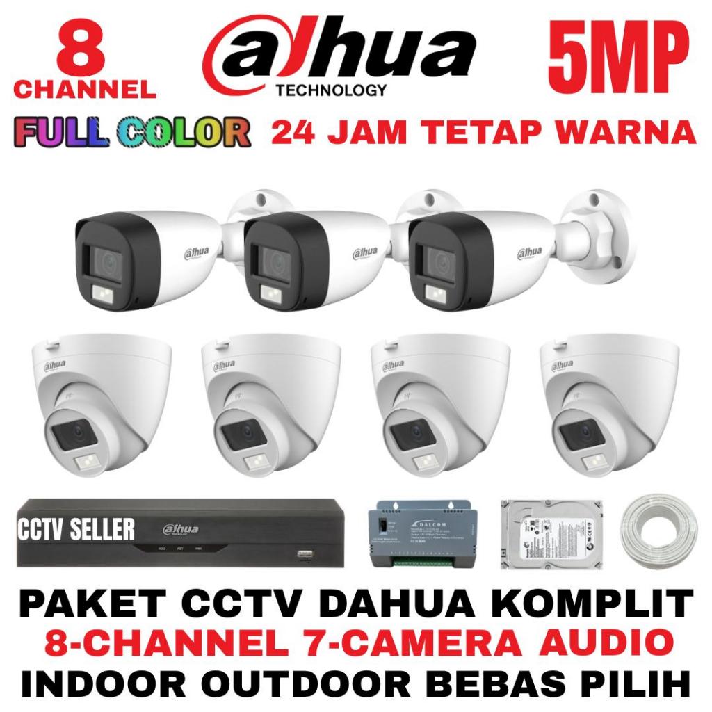 Jual PAKET CCTV DAHUA AUDIO SERIES COLORVU 8 CHANNEL 7 CAMERA 5MP FULL ...