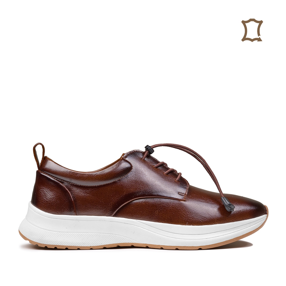 Jual Prabu - Sepatu Kulit Sneaker Pria Rizki Brown Cokelat | Shopee ...