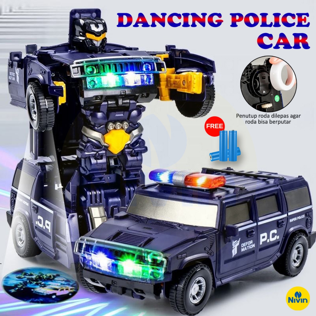 Jual Mainan Mobil Polisi Robot Dancing Transformasi/ Police Robot Car ...