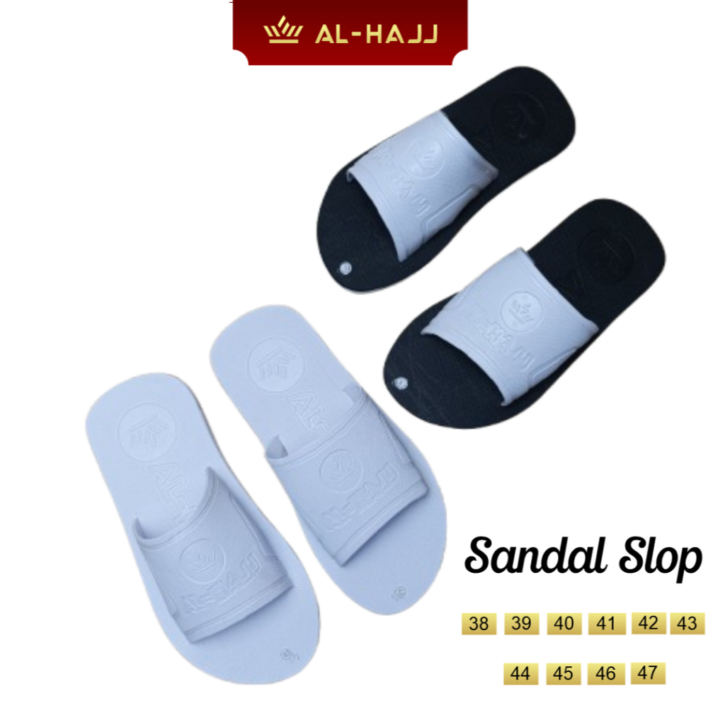 Jual AL HAJJ Sandal Slop Haji Dan Umroh Pria Hitam & Putih JUMBO ...