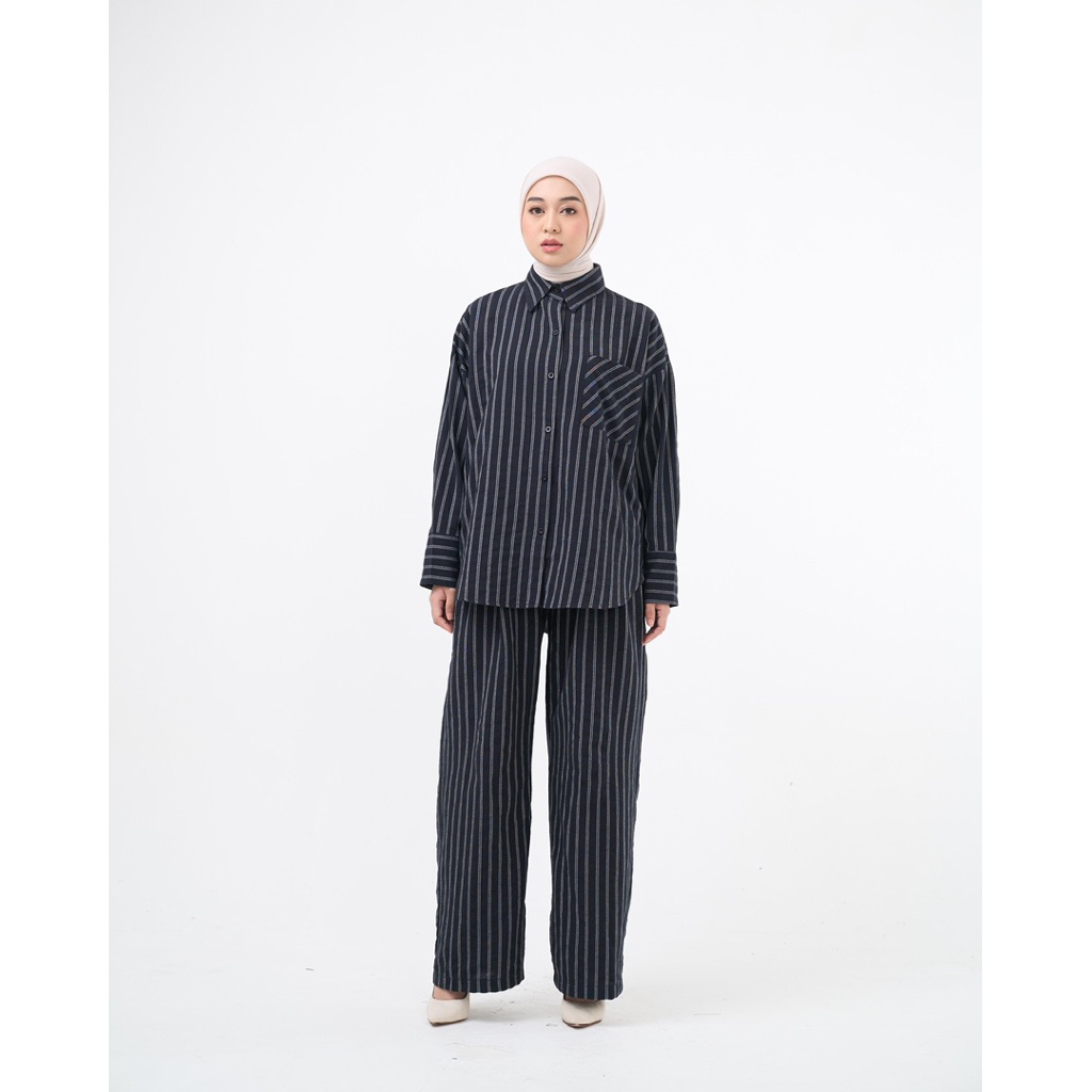 Jual ISH - DALMI SET - Setelan Linen Stripes Korean Look | Shopee Indonesia