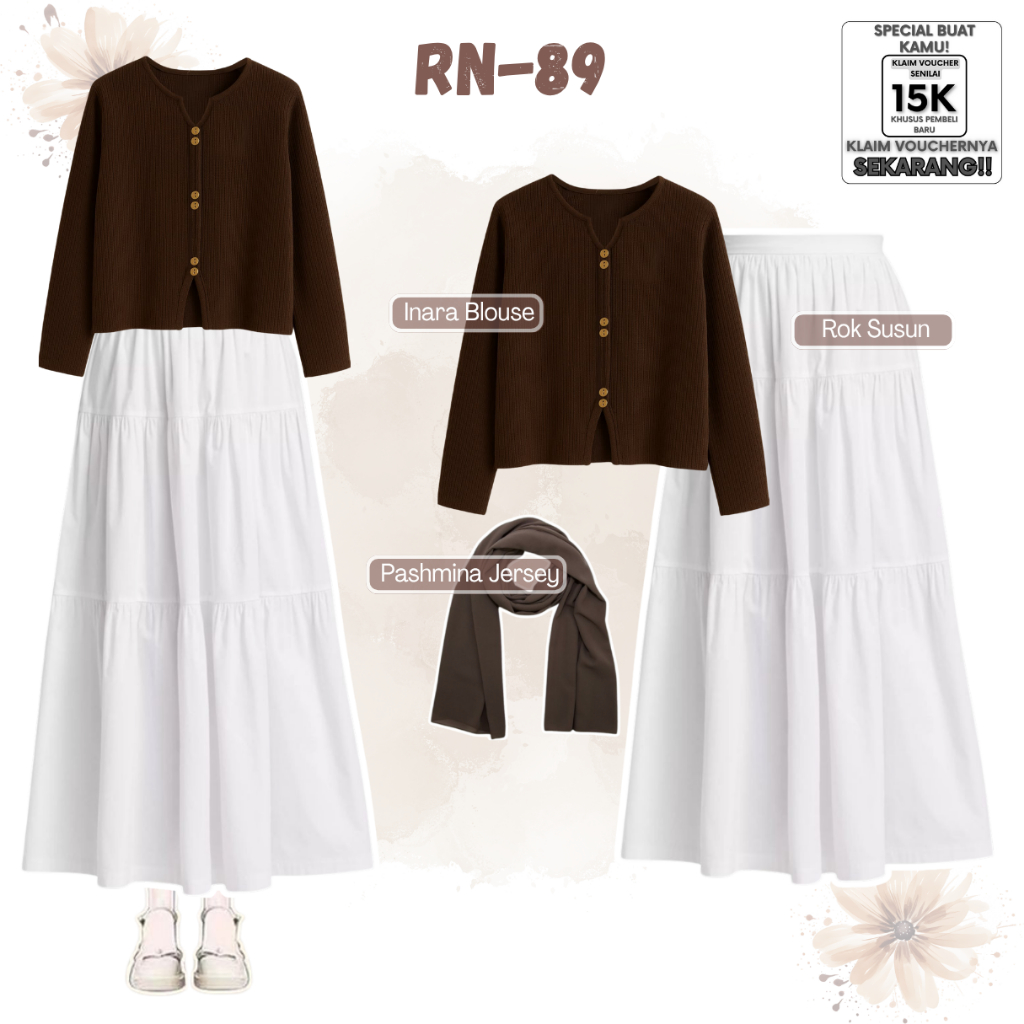 Jual Setelan Wanita Inara Blouse Rajut Rok Susun Hyget Pashmina Ceruty ...