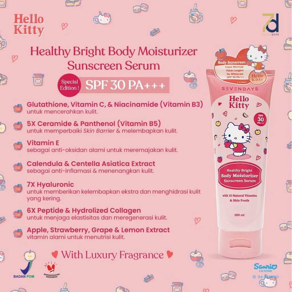 Jual Sevendays Healthy Bright Body Moisturizer Sunscreen Serum 100ml ( Cinnamoroll, Hellokitty ...