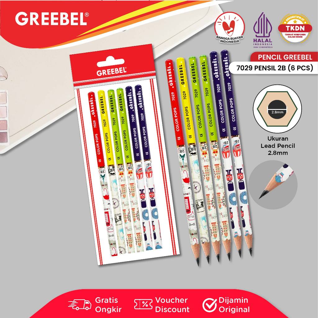 Jual GREEBEL Pensil Tulis 2B 7029 Color Pop (6PCS/SET) Pencil Kayu ...