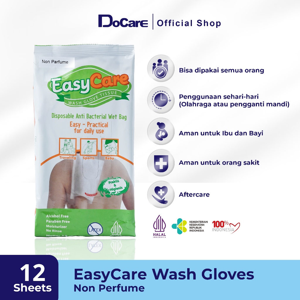 Jual EasyCare Wash Gloves 12 Sheets Non Parfume / Washlap Sekali Pakai ...