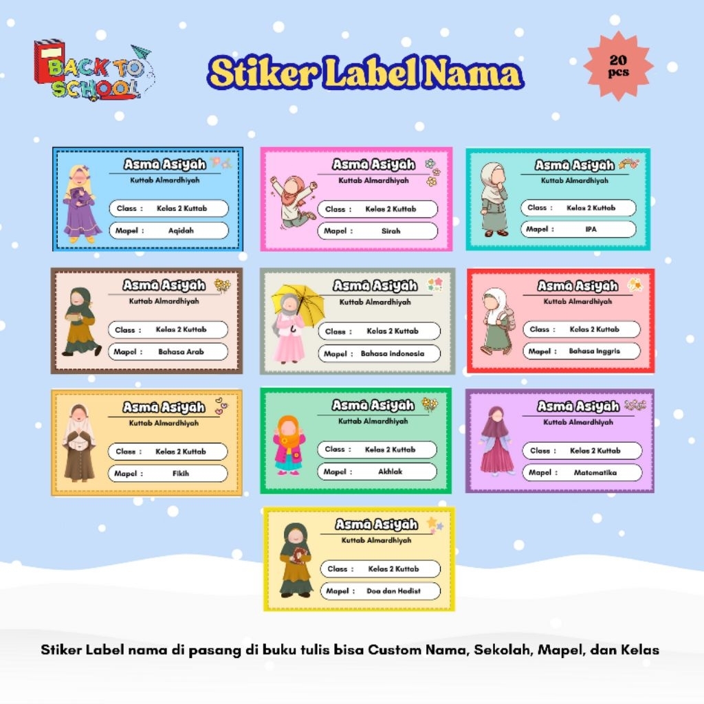 Jual Stiker Label Nama Buku Custom Nama - Stiker Nama isi 20 pcs - Bisa ...