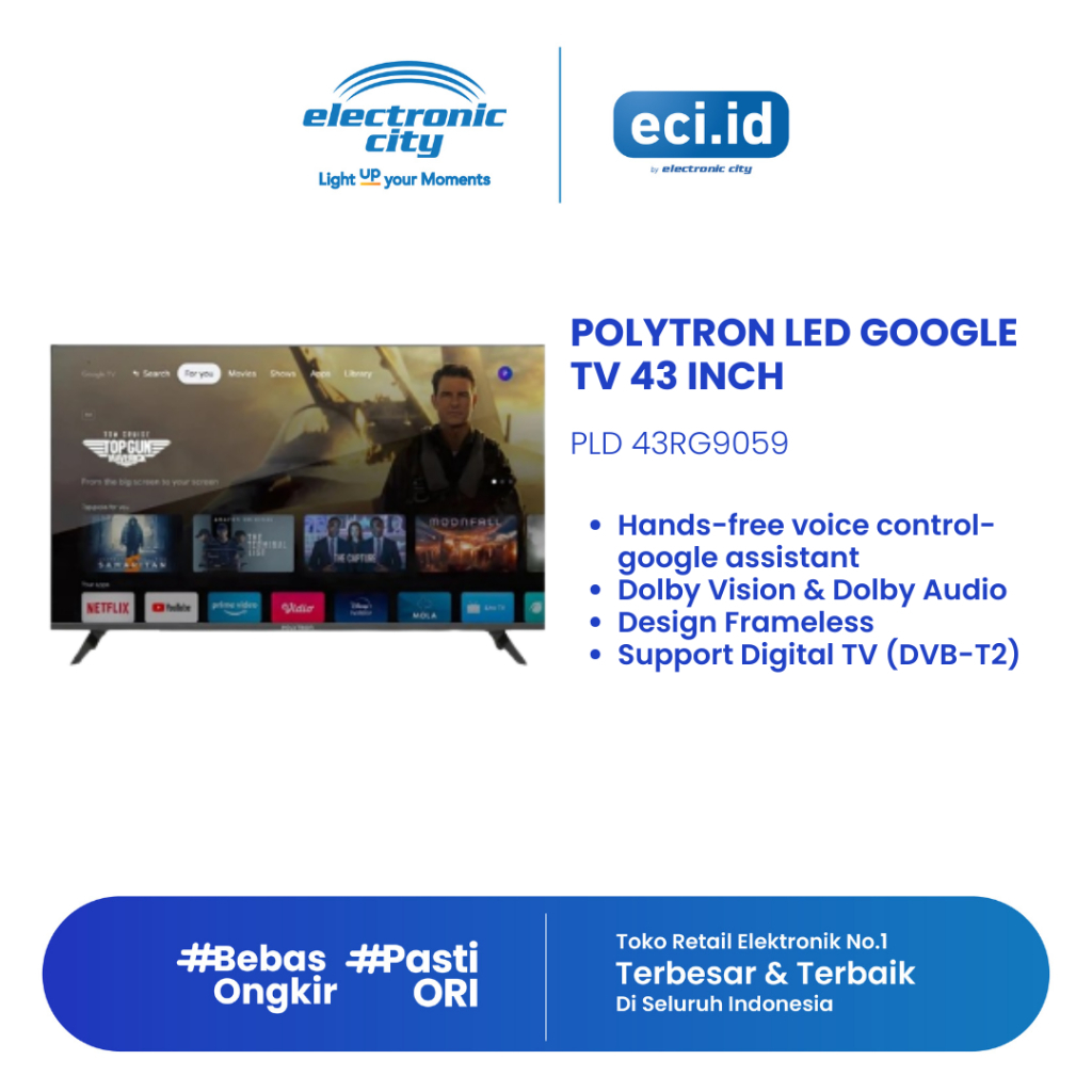 Jual Polytron 43 Inch LED Google TV - PLD 43RG9059 | Shopee Indonesia