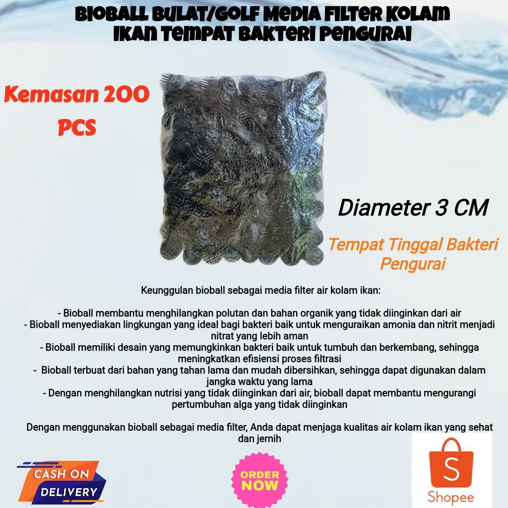 Jual Bioball Bulat/Golf Media Filter Kolam Ikan Tempat Bakteri 200 PCS ...