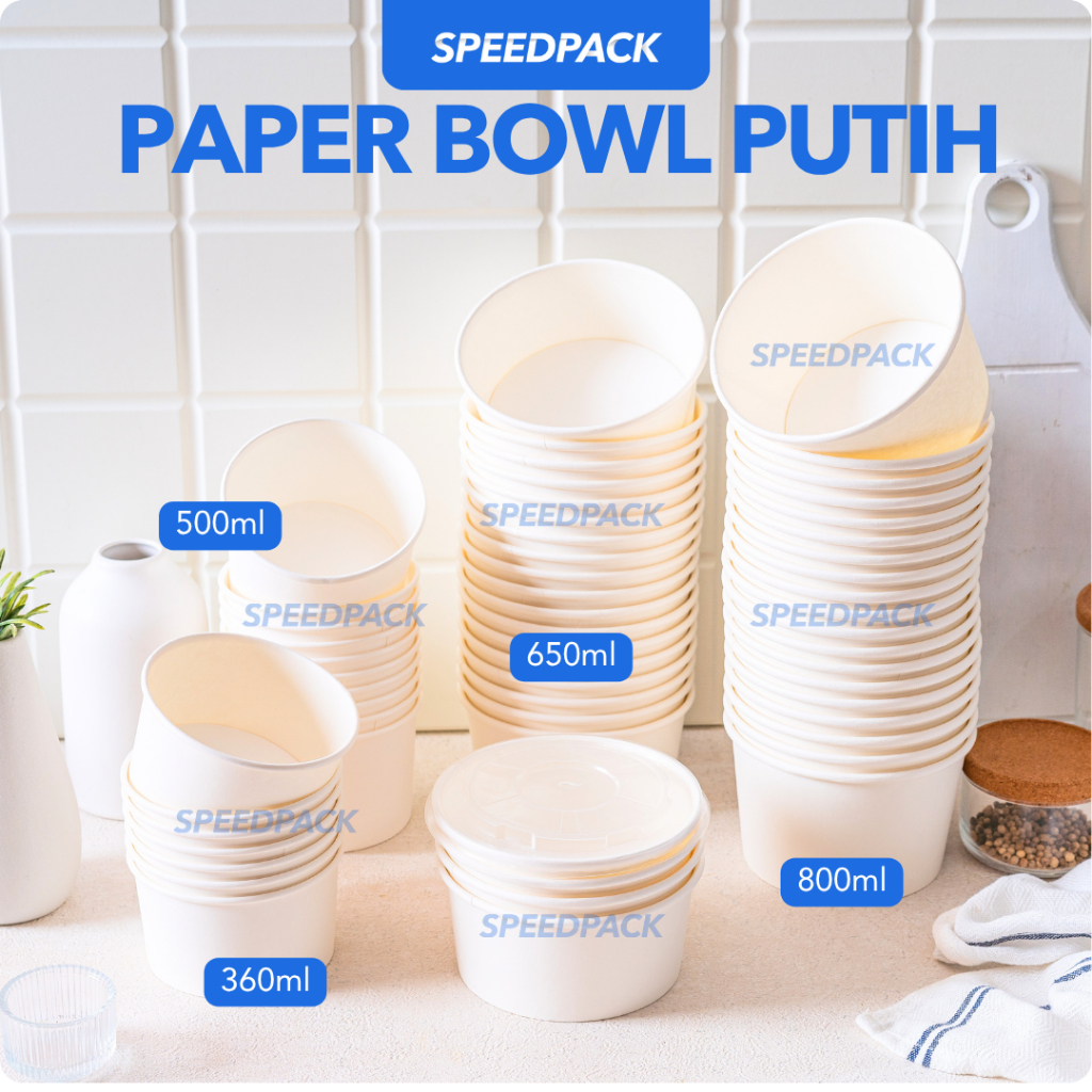 Jual Paper Bowl Putih isi 25 PCS dengan Tutup 360ml 500ml 650ml 800ml ...