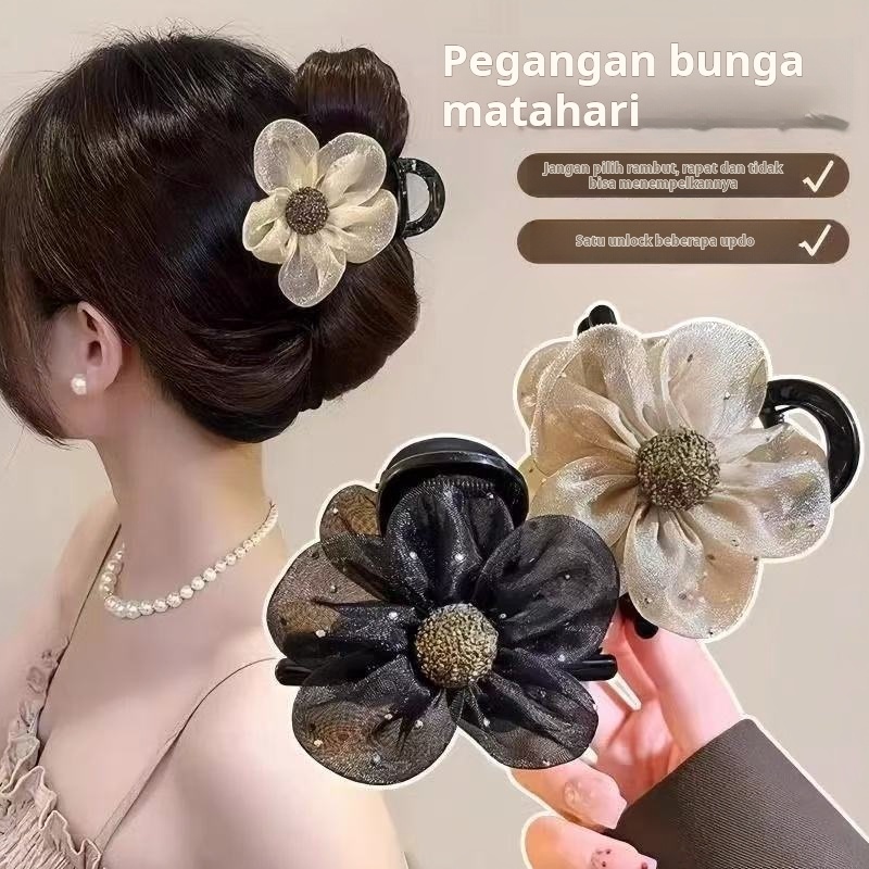 Jual Jepitan bunga berlian jala untuk wanita, jepitan rambut ekor kuda ...