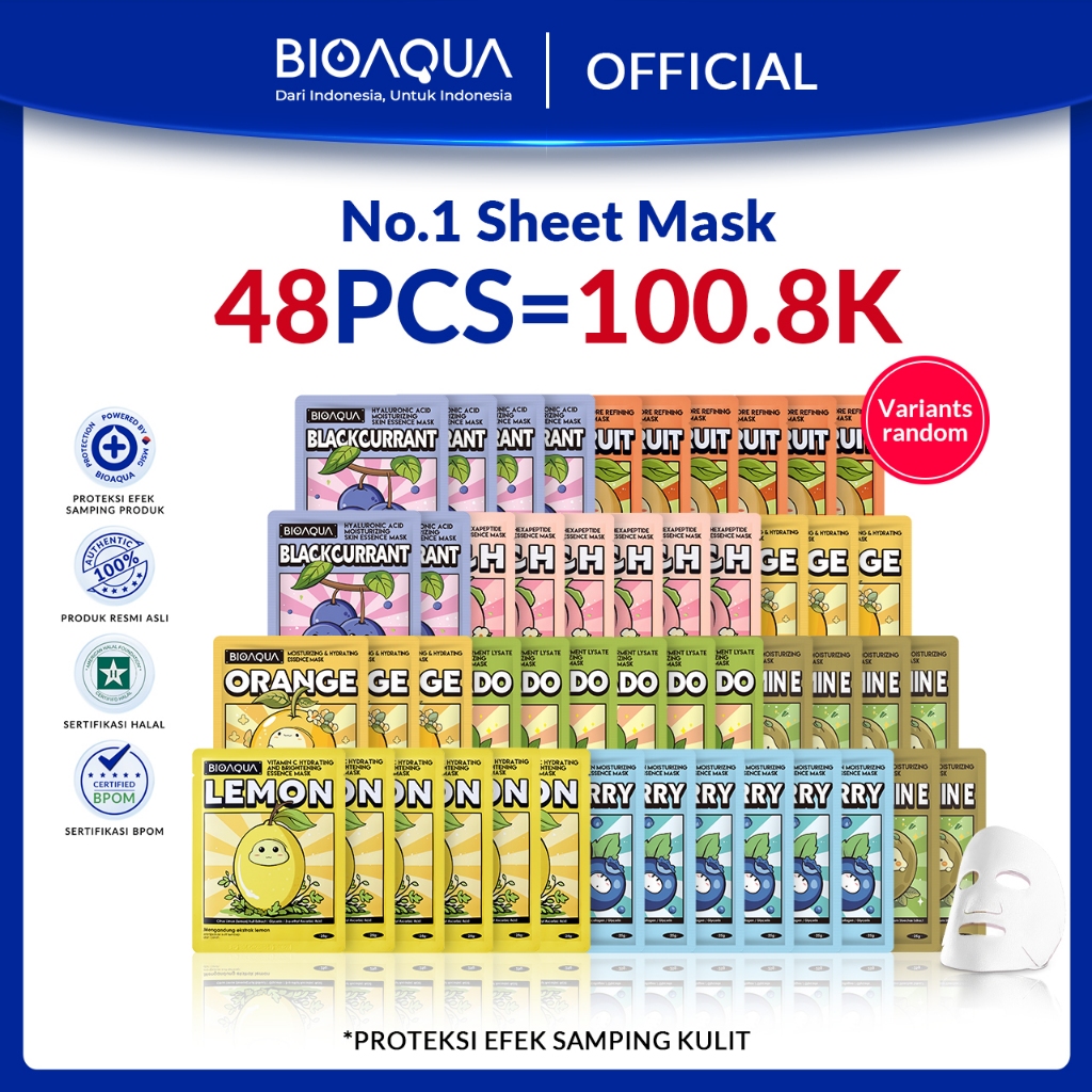 Jual BIOAQUA Nourish Sheet Mask Masker Wajah Mix 48pcs Face Mask Masker ...