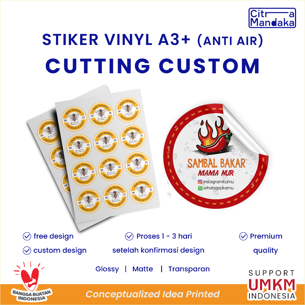 Jual Cetak Stiker Label Makanan Custom Vinyl Transparan A3 + Anti Air ...