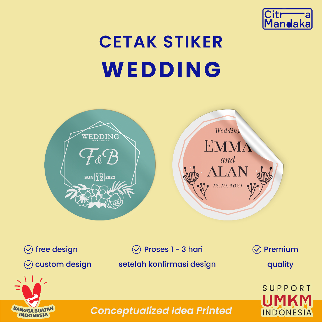 Jual Cetak Stiker Wedding Bulat Custom Free Design | Sticker Ucapan ...