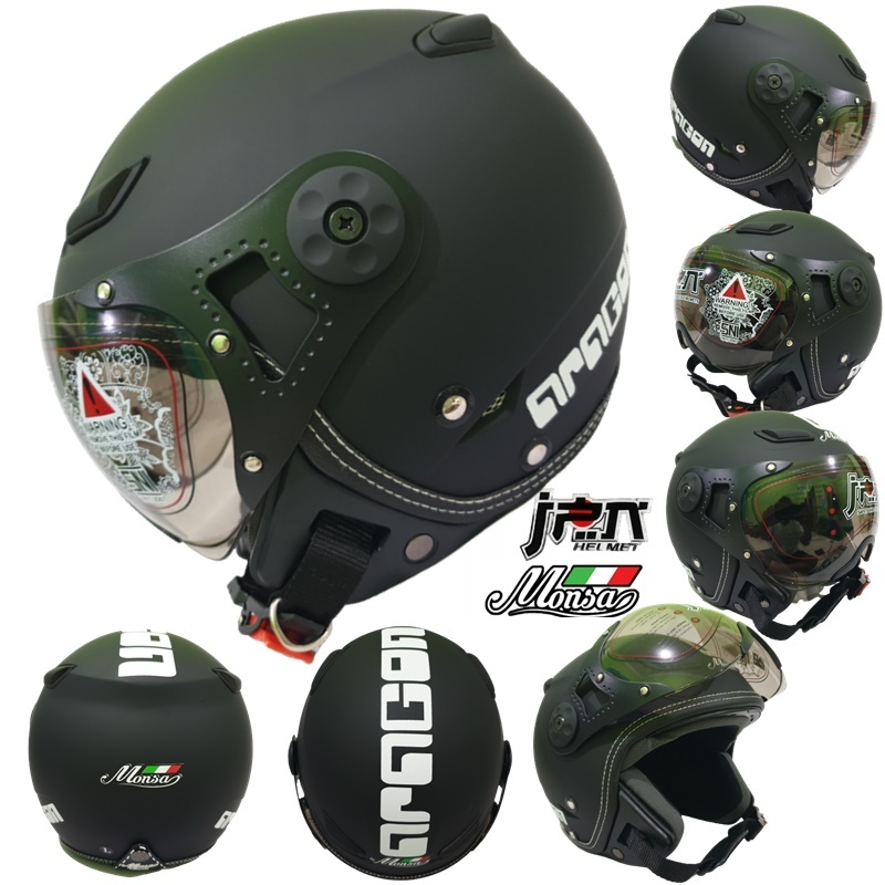 Jual Helm Dewasa Retro Klasik Kaca Pilot Riben Monsa Hitam Doff ARAGON ...