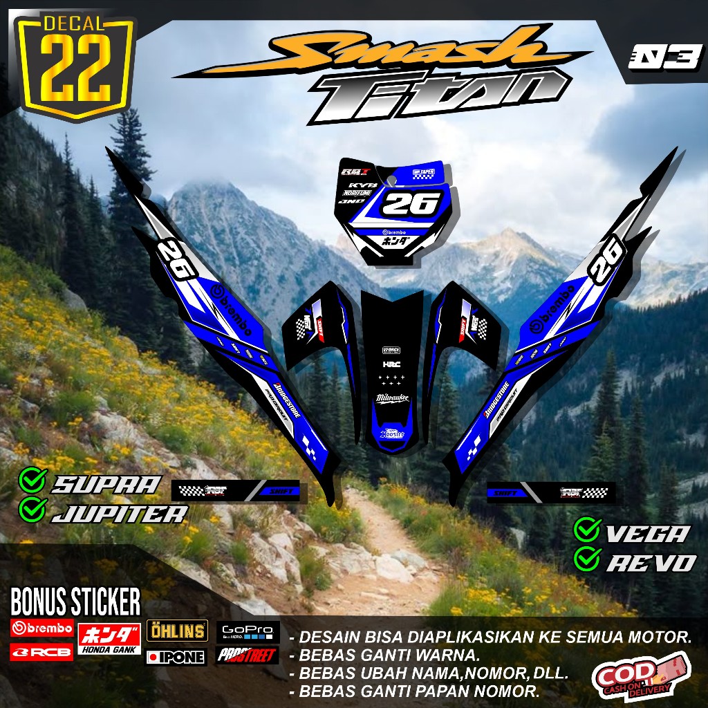 Jual Sticker RBT SMASH TITAN MOTOR RBT BEBEK MODIF SUPERMOTO YZ CRF KLX ...