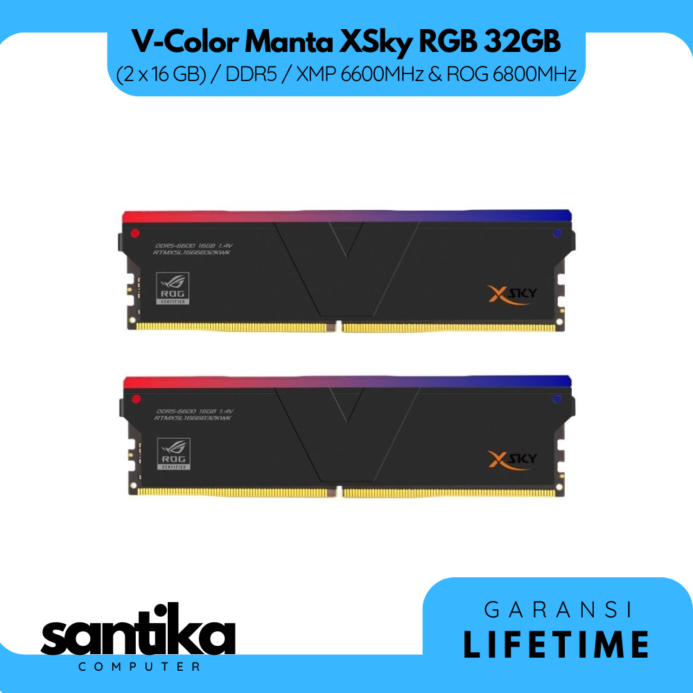 Jual V-COLOR MEMORY RAM LONGDIMM RTMXSL1666832KWK | MANTA XSKY RGB 32GB ...