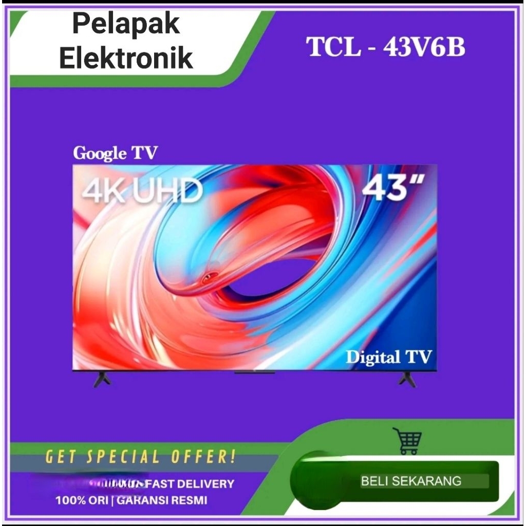 Jual TCL Tv 43V6B Google UHD 4k Youtube Netflix Digital Tv | Shopee Indonesia