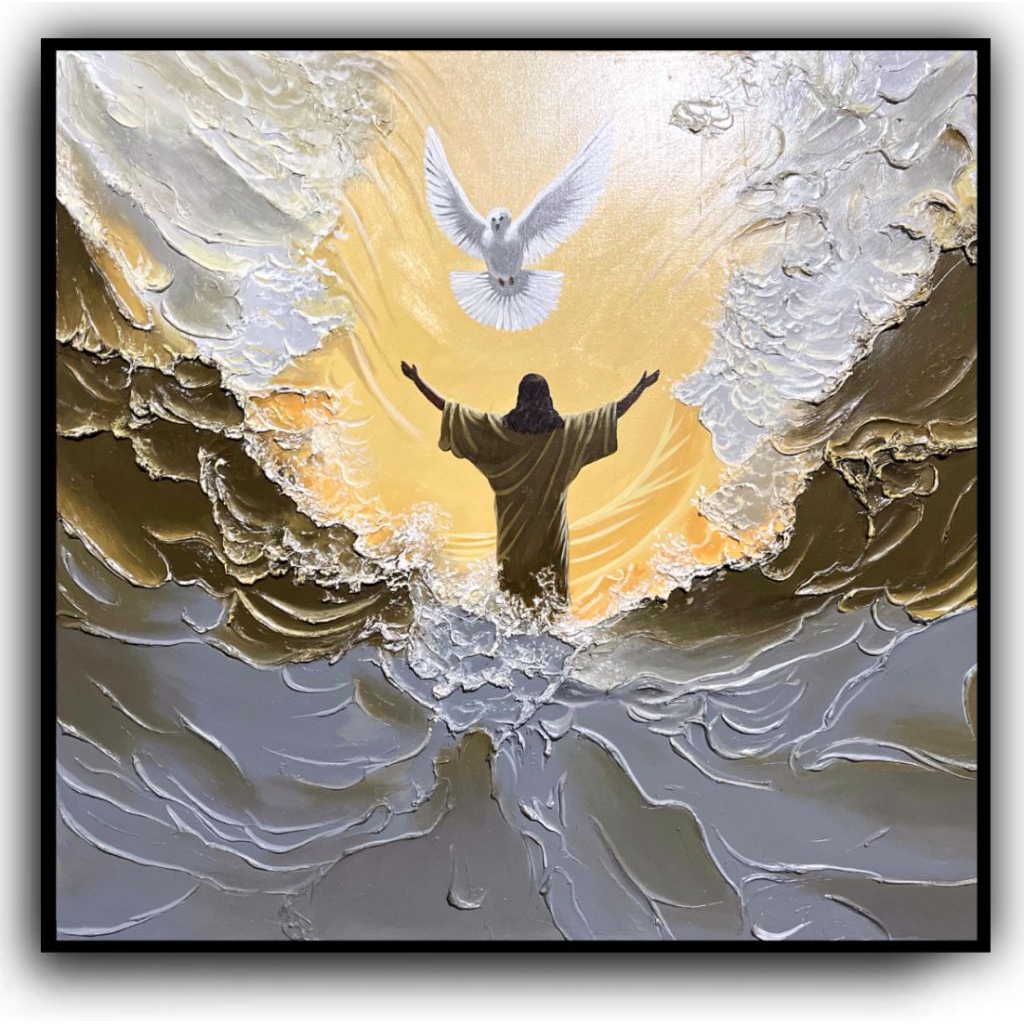 Jual (ready ukuran 100x100cm)lukisan yesus bertekstur burung merpati ...