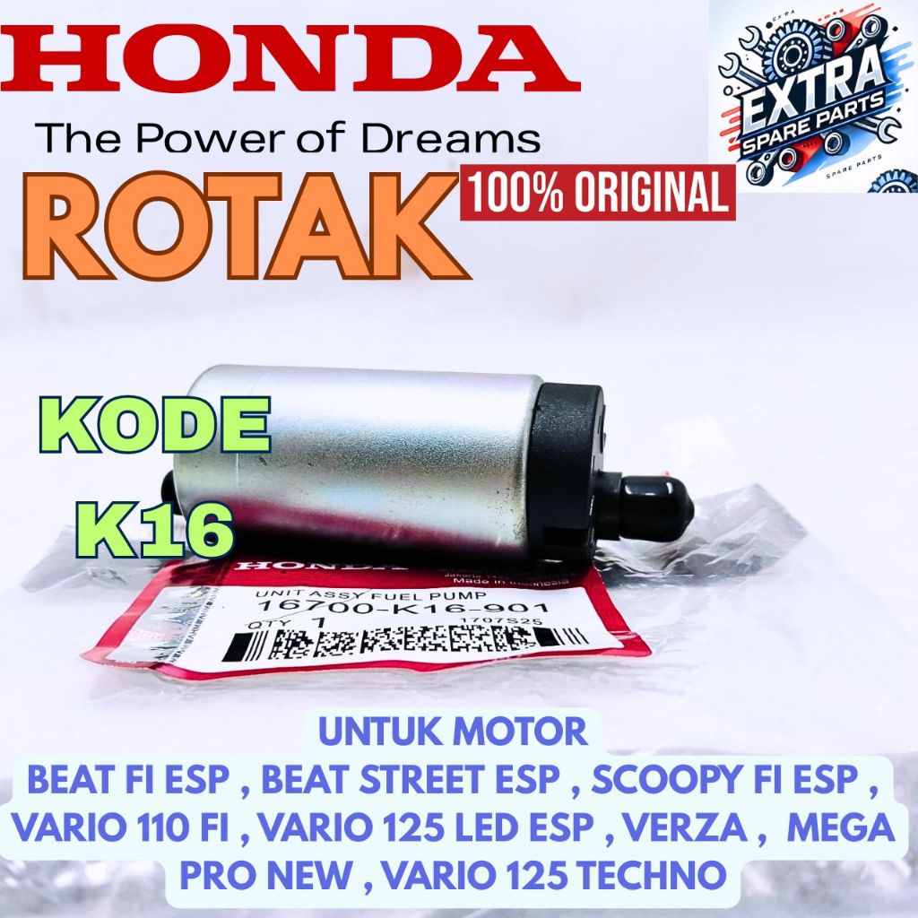 Jual FUEL PUMP ROTAK KODE-K16 ASLI ORIGINAL HONDA AHM BEAT/SCOOPY/SPACY ...