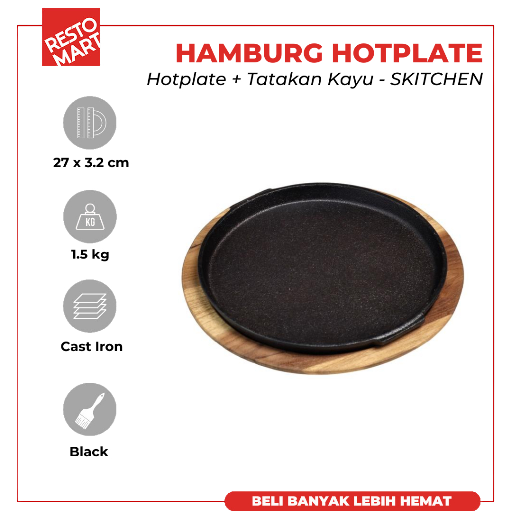 Jual Hamburg Hotplate / Round Hot Plate + Tatakan Kayu SKITCHEN Cast ...