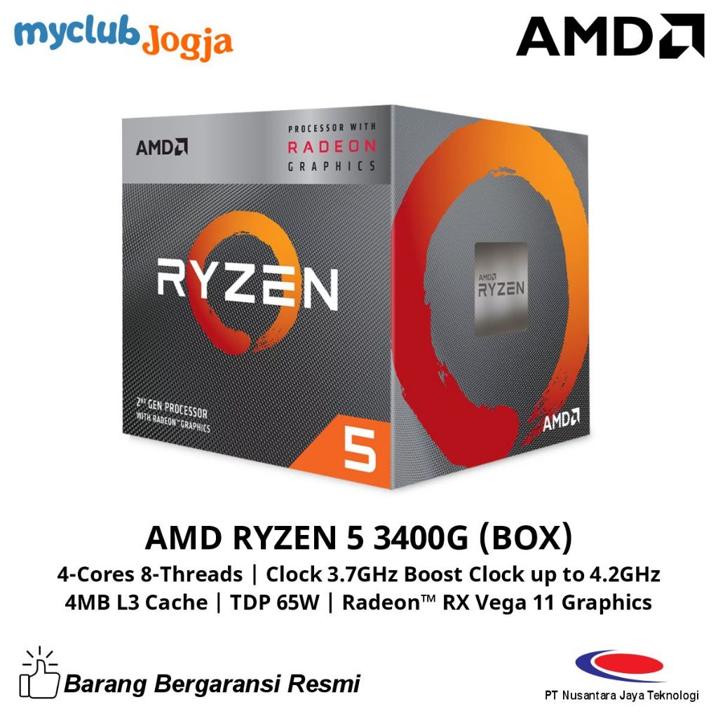 Jual CPU Processor AMD RYZEN 5 3400G BOX, AM4, 4-Cores 8-Threads, 3 ...
