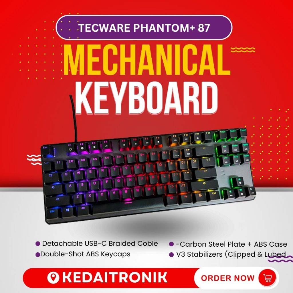 Jual TECWARE PHANTOM+ 87 TKL RGB Mechanical Keyboard - Wraith Orange ...